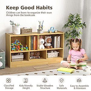 IFANNY Toy Storage Organizer, 2-Tier Kids Bookshelf, 5 Cube Kids' Bookcases, Cabinets & Shelves, Wooden Toy Shelf Organizer, Small Book Shelf for Kids Rooms, Playroom, Classroom, Nursery (Burlywood)