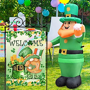 St Patricks Day Flag, St. Patrick's Day Flags 28 x 40 Double Sided, Saint Patricks Day Burlap House Flag with Leprechaun Gnomes Shamrock Clover Green Hat Welcome Signs for Outdoor Lawn Garden Decor