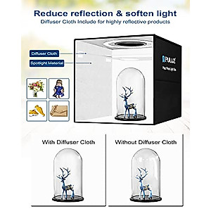 Upgraded PULUZ Photo Studio Light Box 16"/40cm Portable Foldable Photo Light Tent, Professional Tri-Color Dimmable Shooting Tent Kit with 144 LED Lights & 6 Backgrounds (12 Colors)