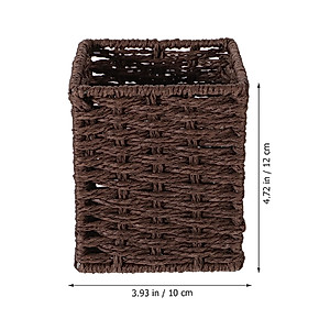 Cabilock Yellow Wicker Pencil Holder Pen Holder Rattan Makeup Brush Holder Makeup Holder Pencil Cup Desk Cup Holder Cutlery Utensil Caddy Silverware Holder