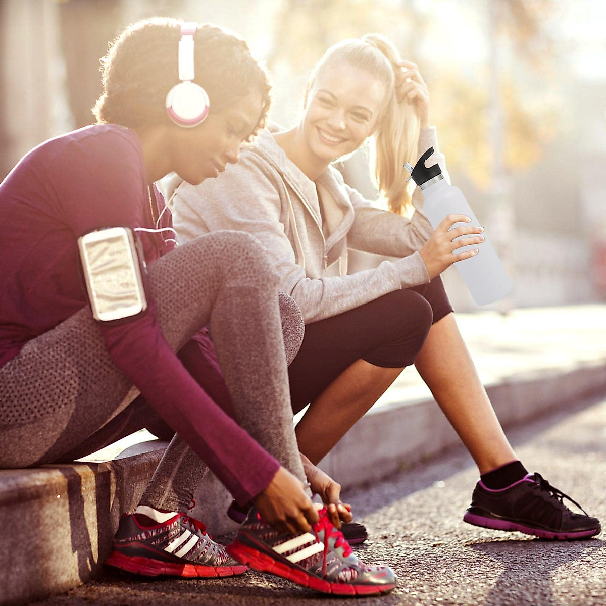 Neihepal White Stainless Steel Water Bottles,24 Ounce Vacuum Insulated Double Wall Travel Bottle with Leak-Proof Straw Lid of Handle,Metal Reusable Standard Mouth Flask Thermoses for Hikers,Gift