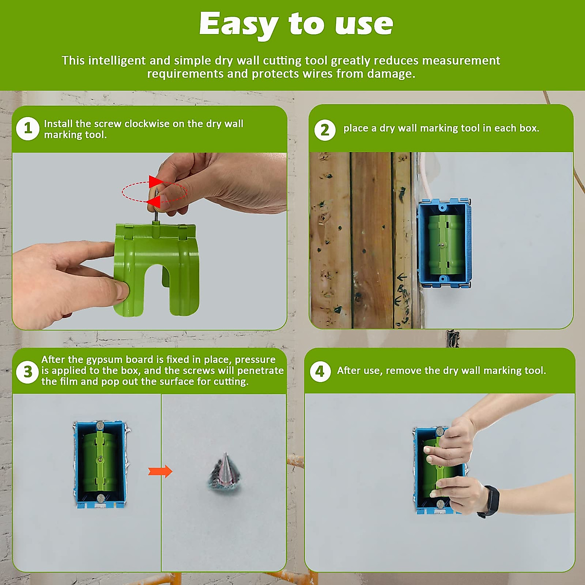 avakvek Outlet Marker for Drywall Installation Easy Drywall Marking Tool for Electrical Outlets Electric Wire Protection Made with Strong ABS Plastic No Measuring Needed - 5pcs (Green)