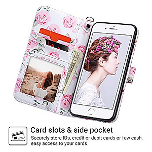 ULAK Compatible with iPhone 8 Plus Case, iPhone 7 Plus Wallet Case for Women, PU Leather Wallet Case with Card Holders Kickstand Protective Flip Cover for iPhone 7 Plus/8 Plus 5.5 Inch, Floral