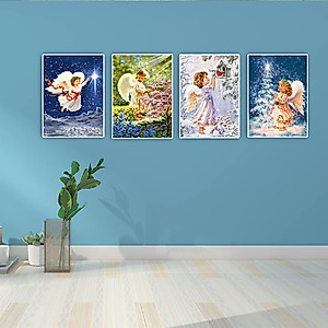 4 Pack 5D Diamond Painting for Adults DIY Angel Diamond Painting Full Drill Round Diamond Dots Art Kits for Kids DIY Elves Girl Diamond Art Painting Diamond Pictures Mosaic Sticker Art Kits 12x16In