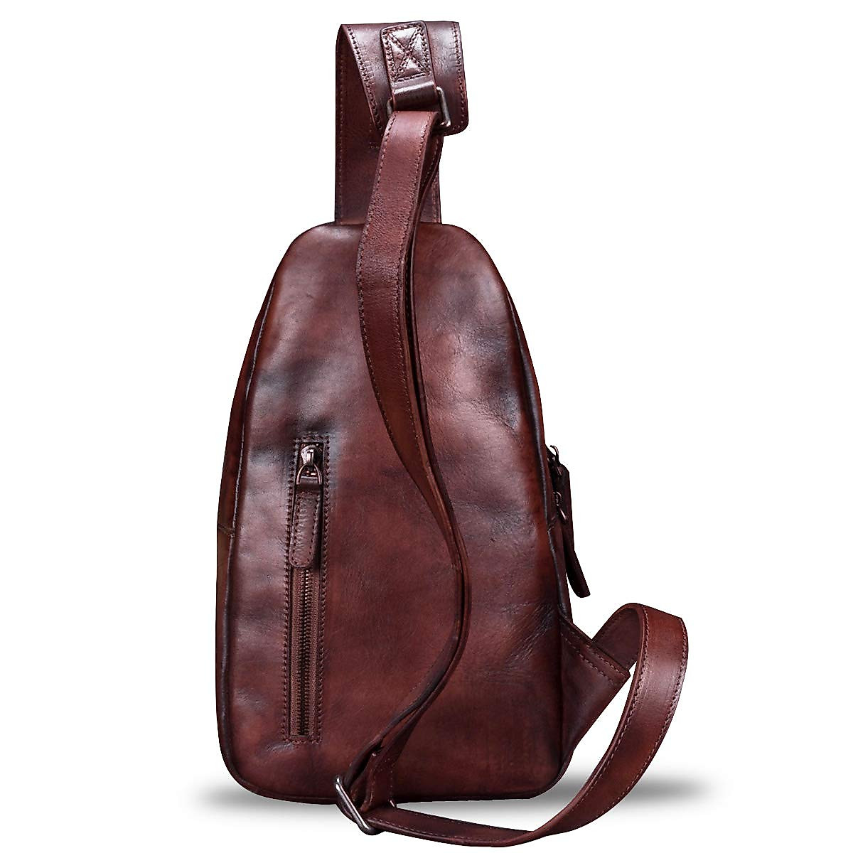 Genuine Leather Sling Bag Chest Shoulder Hiking Backpack Vintage Handmade Crossbody Daypack (Coffee)