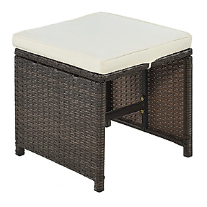 EMKK 11-Piece Patio All-Weather PE Wicker Dining Table Wood Tabletop for 10, Rattan Sectional Sofa Conversation Furniture Set w/Ottoman,Cushion, Brown