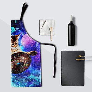 DZGlobal Doughnut Cat Kitchen Apron with 2 Pockets Home Gardening BBQ Grill Chef Cooking Aprons for Women Men Gifts Cute Kitten