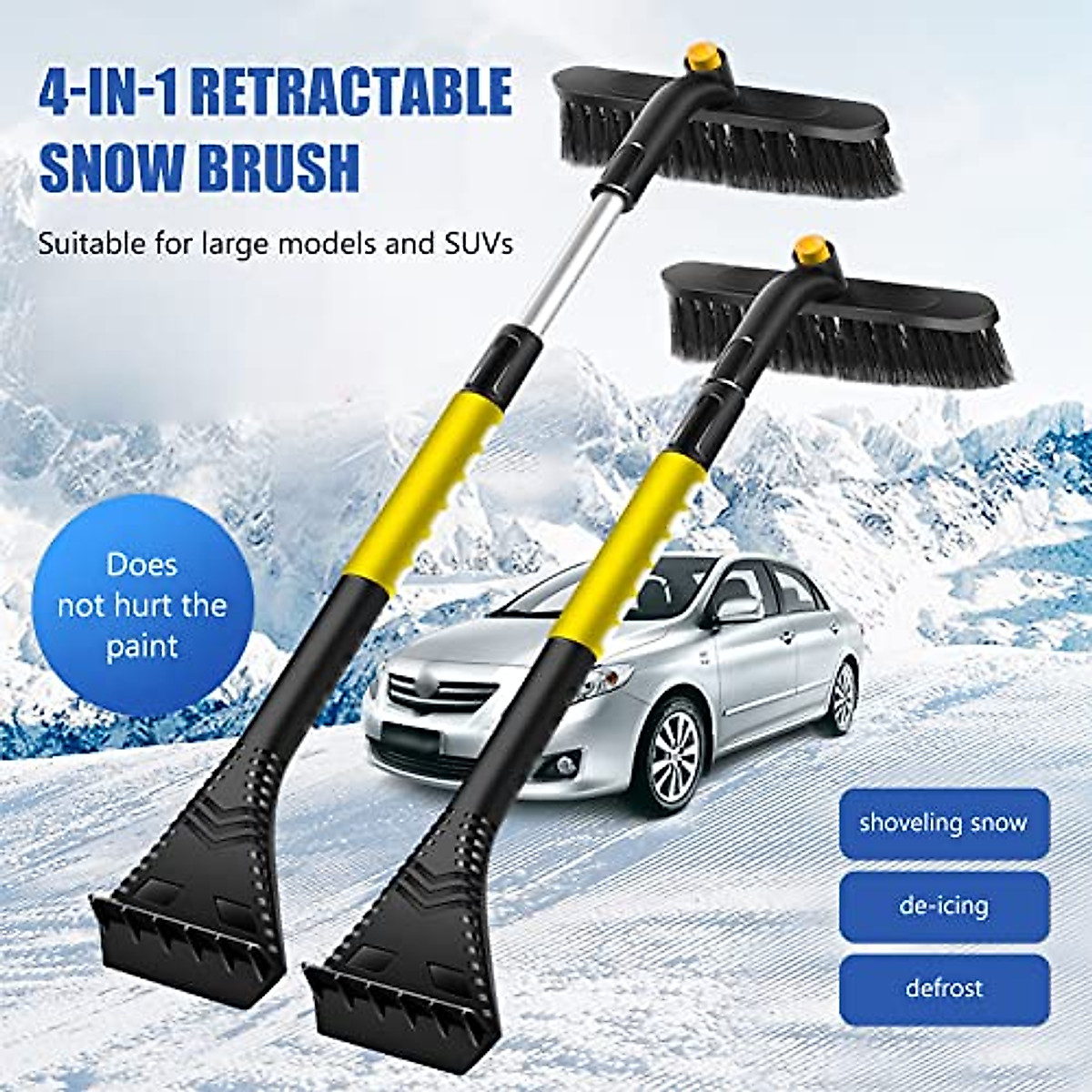 Aolbic Ice Scrapers for Car Windshield, Snow Brush for Car, 33" Ice Scraper and Extendable Snow Brush, with Ergonomic Foam Grip 360° Pivoting Brush Head Snow Scraper for Cars, Trucks, SUVs