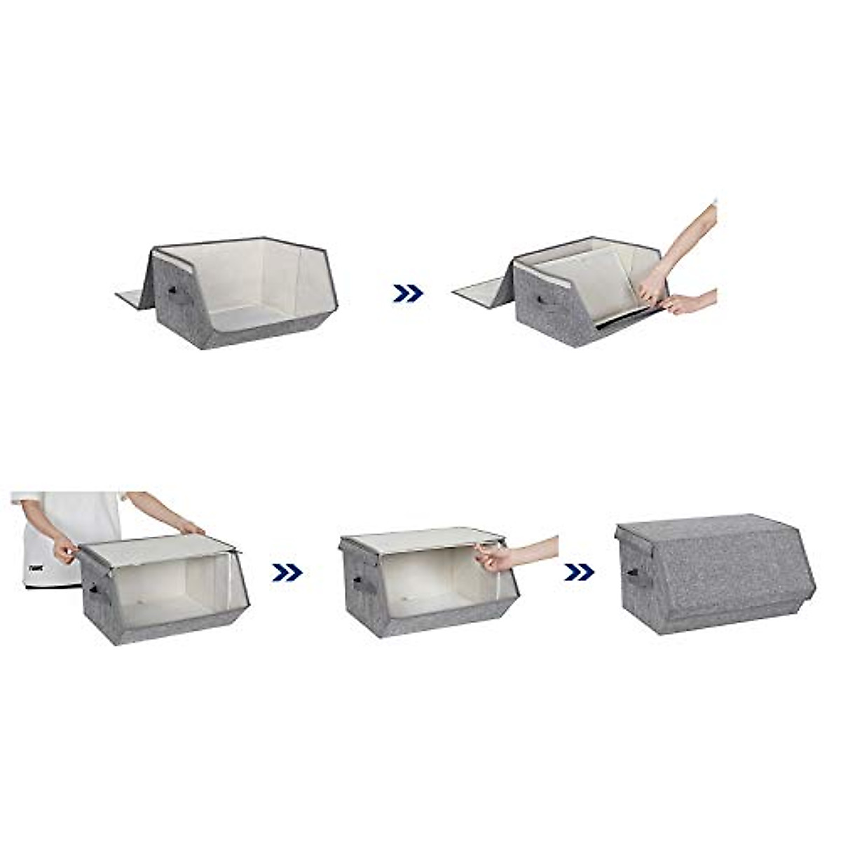 SONGMICS Stackable Storage Bins, Set of 2 Fabric Storage Boxes with Lids, with Magnetic Closures, Lid Can Stay Open after Stacking, ‎19.7 x 13.8 x 9.8 Inches, Light Gray URLB03GY