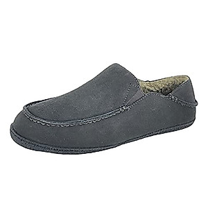 Clarks Mens Suede Slipper With Collapse Heel and Twin Gore JMH2043 - Warm Plush Faux Sherpa Lining - Indoor Outdoor House Slippers For Men (12 M US, Grey)