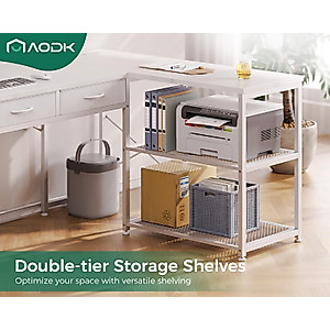 AODK 53 Inch L Shaped Computer Desk with Drawers, Corner Desk with Power Outlets & Reversible Storage Shelves, Movable CPU Stand for Home Office Gaming, White