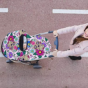 Sugar Skull Flower Baby Car Seat Cover for Baby Boys and Girls Breathable Lightweight Carseat Cover Baby Carrier Cover Soft Flexible for Girls Boys