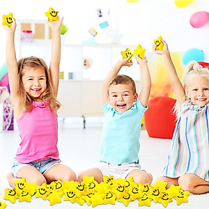 48 Pieces Star Stress Balls for Kids Star Mini Foam Ball Smile Face Stress Ball Bulk Relief Star Toys for School Carnival, Reward Student Prizes, Party Bag Fillers(Yellow)