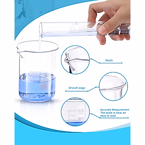 18 Pieces Lab Glassware Set Beaker Flask Cylinder Set Includes 3 Glass Beakers 3 Erlenmeyer Flasks 3 Graduated Measuring Cylinders with Droppers Brushes and Glass Stirring Rod for Lab Experiment