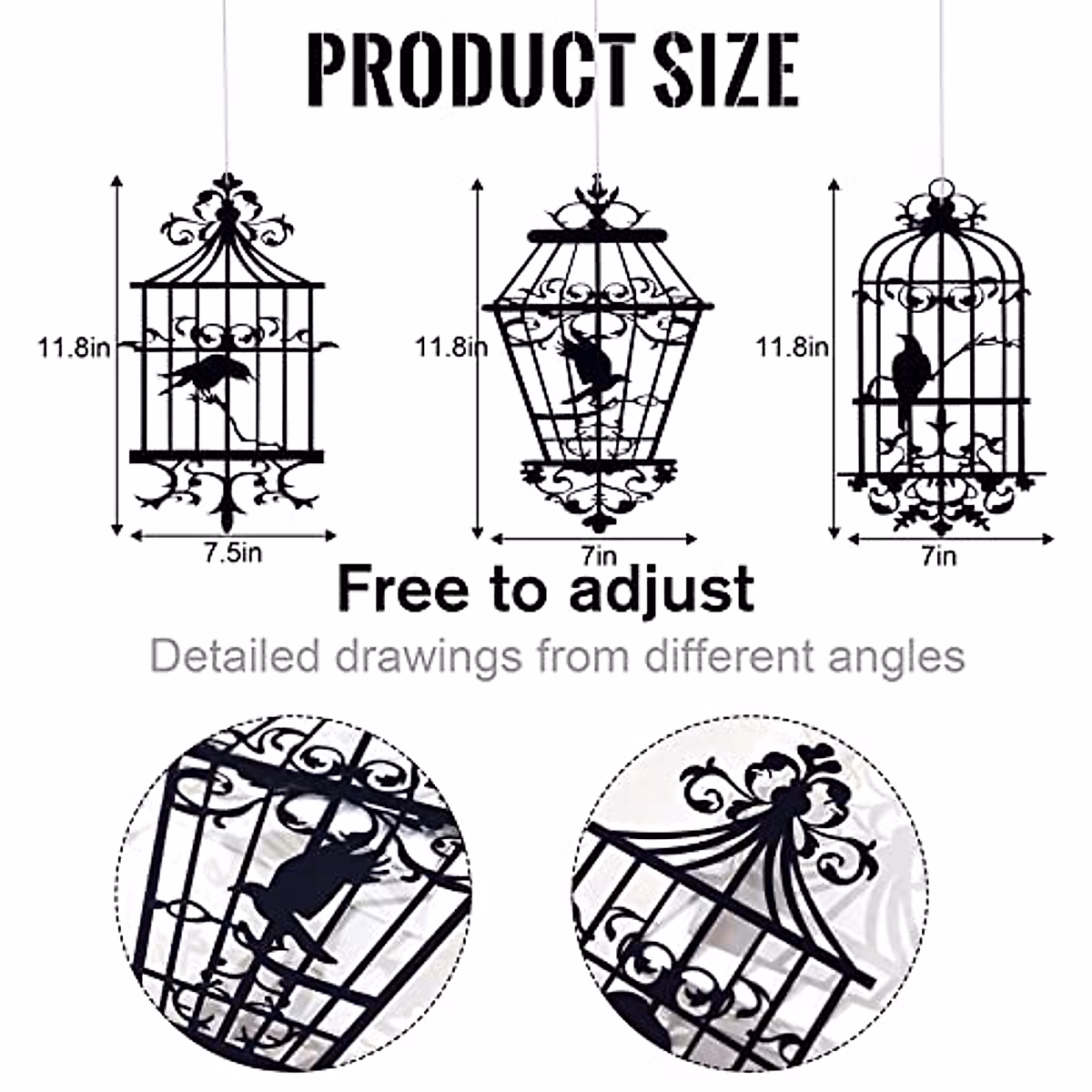 Black Bird Cage Decor - Halloween Bird Cage Decor, Birdhouse Wall Decal, Bird lover Gifts, Bird House Decoration, Set of 3, Home Wall Art, Halloween Mantel Decor(Bird Cage Decor)