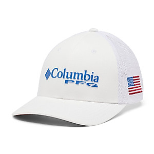 Columbia Unisex Pfg Mesh Ball Cap, White, Vivid Blue, Usa Flag, Small/Medium