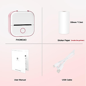 Phomemo Sticker Printer- Print Pods Mini Sticker Printer Maker T02, Bluetooth Thermal Pocket Printer for Study Notes, Stickers, Photos, DIY Printing, Pink