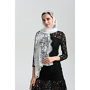 Leimandy Wedding Vintage Floral Lace Scarf Mantilla Veil Catholic Lace Shawl Party Wraps S04 (Ivory)
