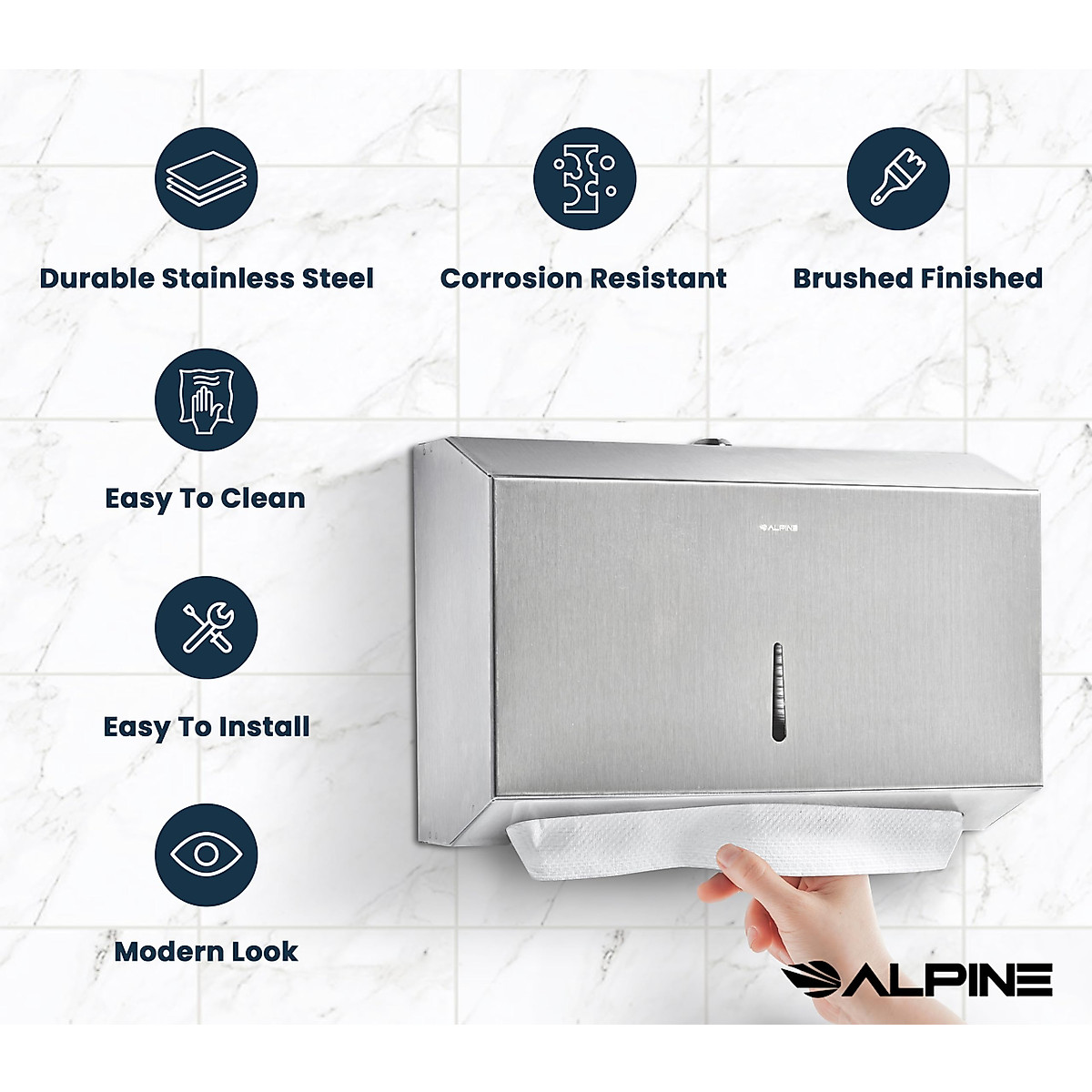 Alpine Commercial Paper Towel Dispenser Wall Mount for Multifold, Trifold & c Fold Paper Towel Holder - Stainless Steel Hand Towel Dispenser for Bathroom & Kitchen A
