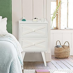 Lerliuo White Nightstand, Bed Side Table with 2 Drawers Barn Door, Solid Wooden Legs Night Stand, Mid Century Modern End Table Storage Wood Cabinet Dresser for Bedroom, Living Room, Dorm