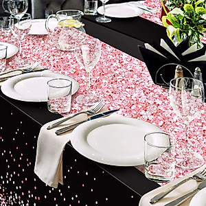 3 Pcs Black Sequin Tablecloth Dining Plastic Table Cover Rectangle Disposable Tablecloth for Graduation Birthday Wedding Anniversary Festive Cocktail Party Supplies, 54 x 108 Inch(Black and Rose Gold)
