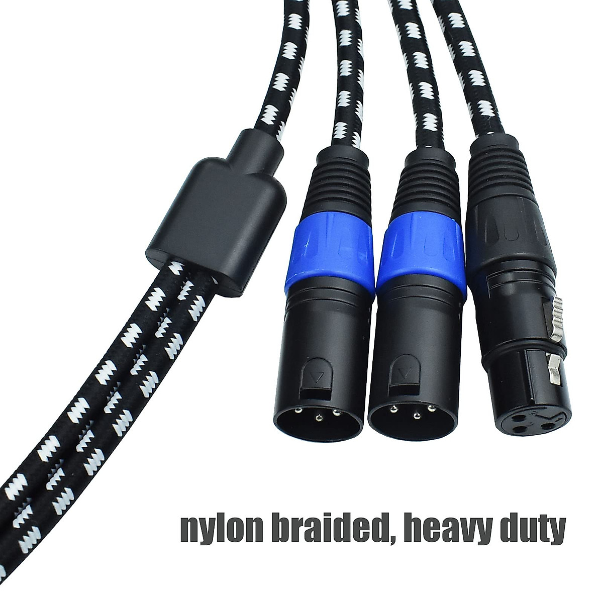 Mugteeve XLR Y Splitter 1 Female to 2 Male, 2 Feet Microphone XLR Breakout Cable Balanced Left and Right Dual Male to Single Female, Nylon Braided Heavy Duty, Noise Free, for Mixer/Speaker/MIC