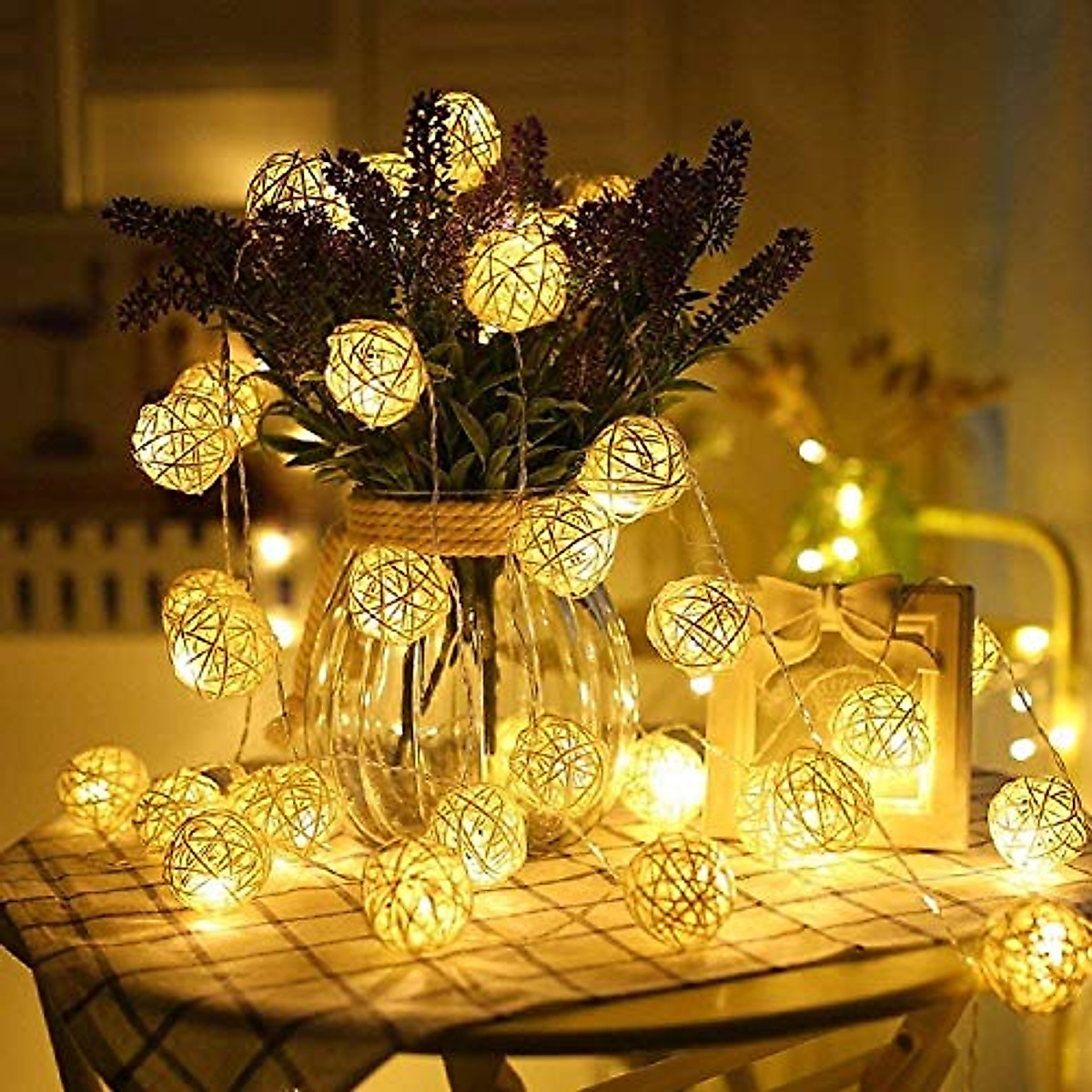 Globe Rattan Ball String Lights, Goodia 13.8feet 40 LED Warm White Fairy Light for Indoor,Bedroom,Curtain,Patio,Lawn,Landscape,Fairy Garden,Home,Wedding,Holiday,Christmas Tree,Party