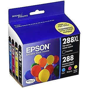 Epson T288XL-BCS Black High Capacity and Color Standard Capacity Ink Cartridges, C/M/Y/K 4-Pack