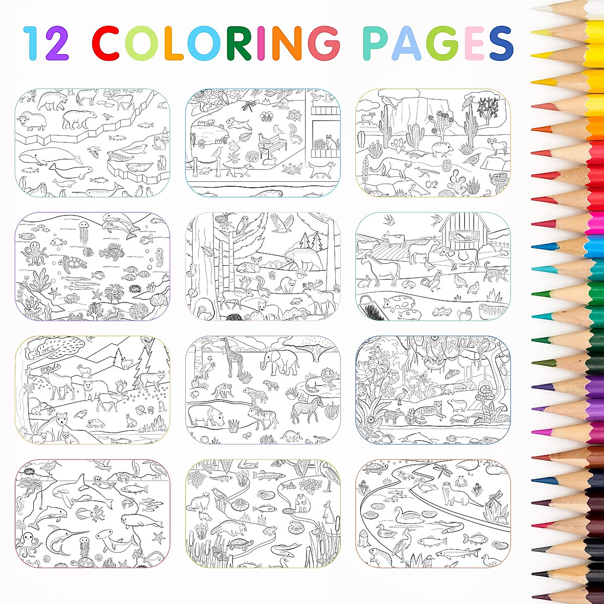 Cupkin Animal Sticker Book Activity for Kids, Toddler Airplane Travel Essentials, 500+ Habitat Stickers for Kids + 12 Scenes + 12 Coloring Book Pages, Animal Lover Gift, Childrens Crafts for Ages 2-8