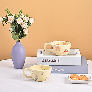 Koythin Ceramic Coffee Mug, Creative Flower Cup for Office and Home, Dishwasher and Microwave Safe, 8.5 oz/250 ml for Latte Tea Milk (Pink Cherry)