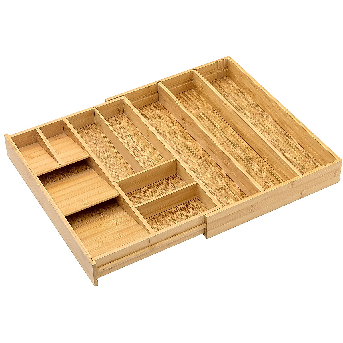 Oyydecor Bamboo Kitchen Drawer Organizer-Expandable Silverware Organizer for Utensil Holder, Cutlery Tray with 2 Removable Drawer Dividers, Adjustable for Kitchen Utensils and Flatware Organizer