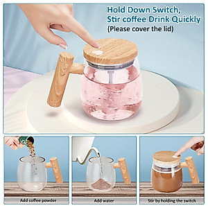 VAlinks Self Stirring Coffee Mug, Glass Electric Self Mixing Cup with Lid & Handle, 400ml Auto Self Stirring Cup To Stir Coffee, Mixed Milk, Powder for Office Home (2*AAA Battery Power)