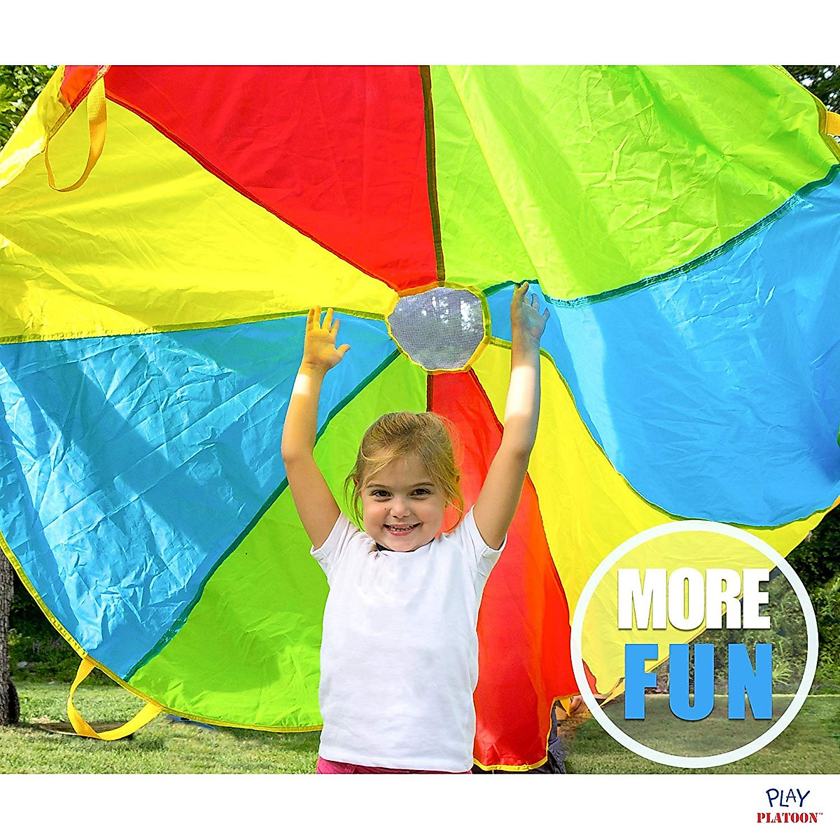 Play Platoon Rainbow Parachute Toy for Kids, 6 ft Play Parachute Game for Kids with 8 Handles, Parachute for Kids, PE Equipment for Elementary School Gym Class, Backyard/Indoor Play Equipment