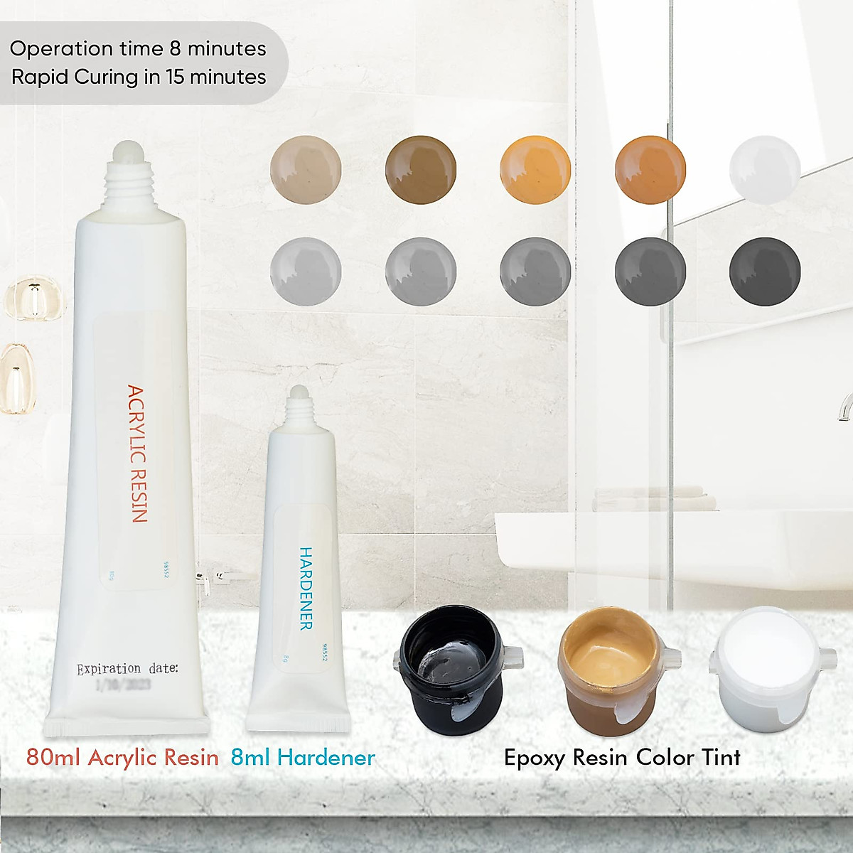 Granite Repair Kit & Marble Repair Kit (Color Match), Quartz Countertop Repair Kit, Corian Repair Kit for Marble Granite Quartz Corian Tiles and Stones with Color Brown Gray White Beige Black Cream