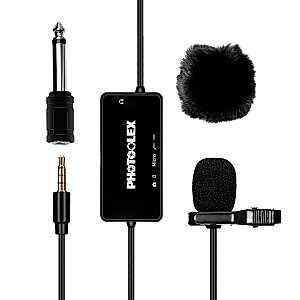 PHOTOOLEX Professional Lavalier Lapel Microphone Omnidirectional Condenser Mic for iPhone Android Smartphone,Podcasting, Recording, DSLR, Camera, Smartphone, PC, Laptop (236in)