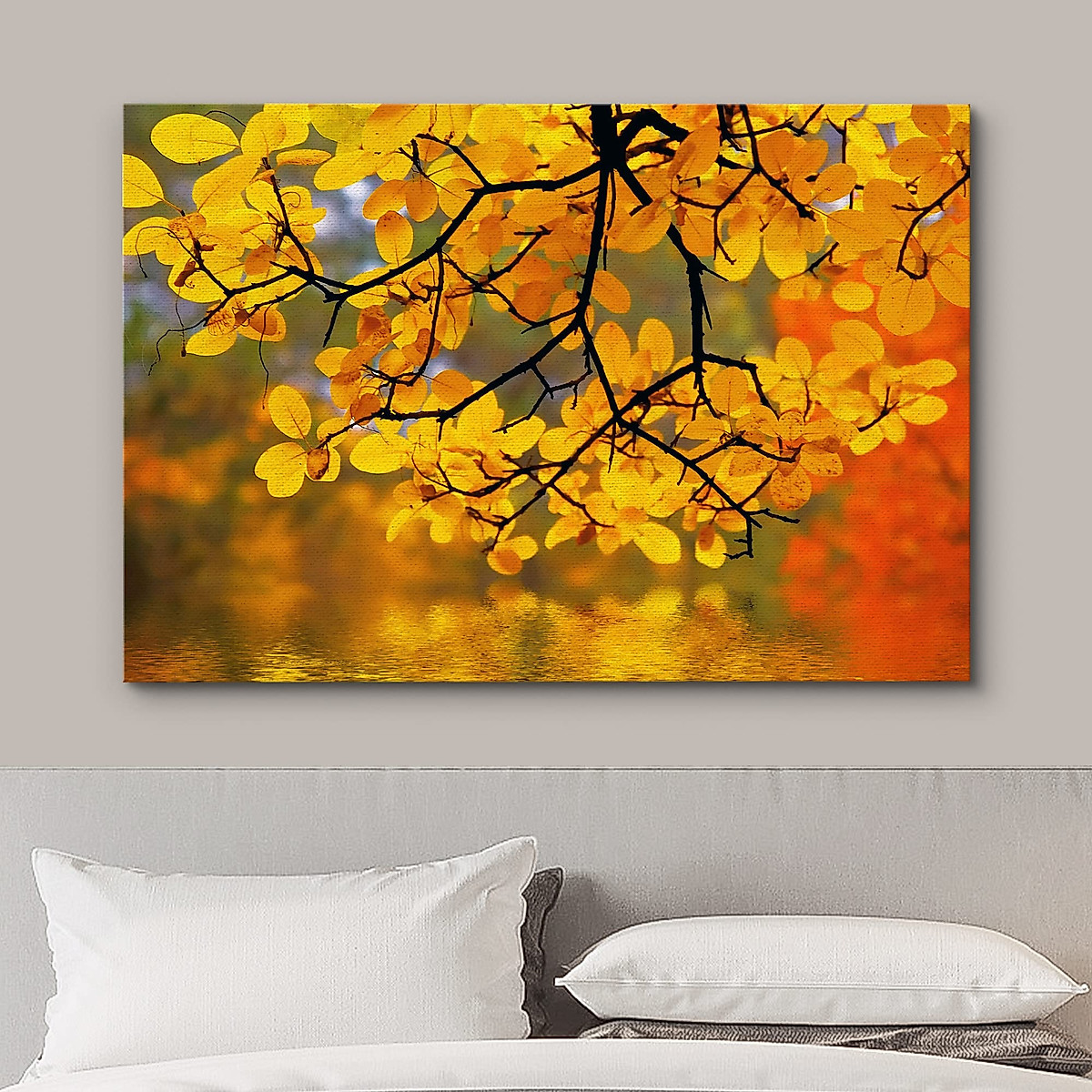 wall26 Canvas Print Wall Art Yellow Leaves in The Forest with Bokeh Camera Effect Floral Nature Photography Realism Bohemian Scenic Relax/Calm Cool for Living Room, Bedroom, Office - 24"x36"