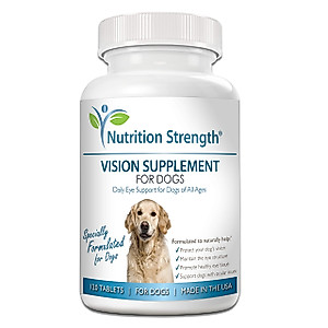 Nutrition Strength Eye Care for Dogs Daily Vision Supplement with Lutein, Zeaxanthin, Astaxanthin, CoQ10, Bilberry Antioxidants, Vitamin C, Vitamin E Support for Dog Eye Problems, 120 Chewable Tablets