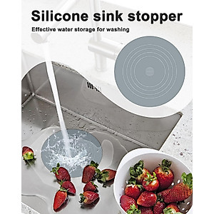 1 Pcs Bathtub Drain Hair Catcher, Reversible 304 Stainless Steel Drain Protector & 1 Pcs Large Silicone Sink Stopper, 5.9 Inch Flat Suction Cover for Kitchen Sink Bathroom Accessories and Laundry