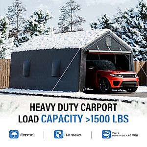 WELYAS 12×20 FT Heavy Duty Carport Shelter with Metal Frame, Round Style Roof Shed for Outdoor Storage, Outside Car Port, Shelter, Tent, Canopy for Truck Boat, RV, SUV (12×20 FT, Pointed Roof)