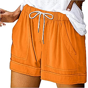 Womens Casual Shorts Comfy Drawstring Elastic Waist Summer Basic Pure Color Shorts Outdoor Hiking Shorts with Pockets