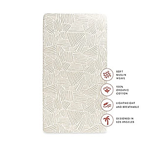 Babyletto 100% Organic Cotton Crib Sheet, GOTS-Certified, Fitted 360°, Ultra-Soft and Breathable Muslin - Oat Stripe