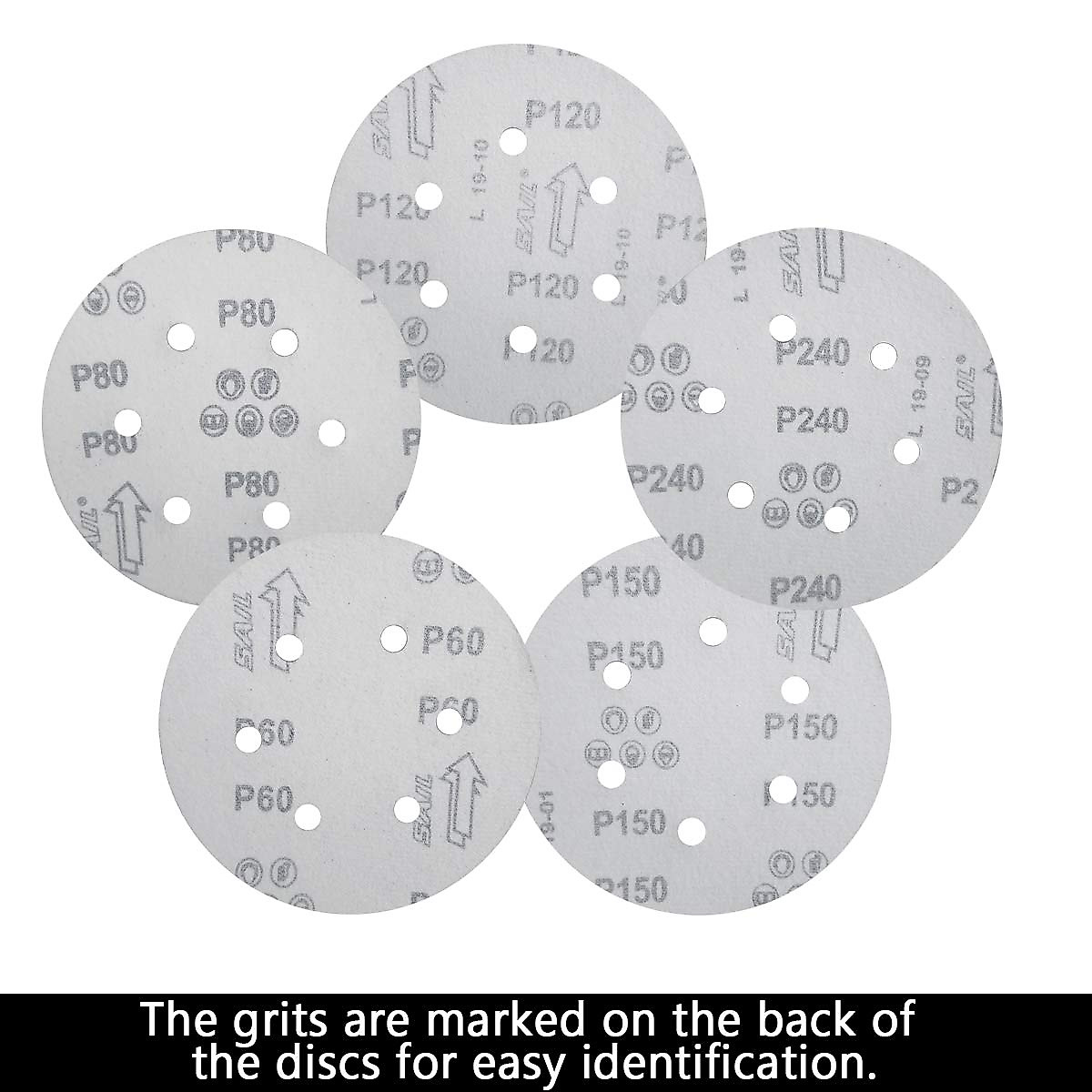 SACKORANGE 100 PCS 6 Inch 6 Holes Sanding Disc - 20 PCS Each of 60 80 120 150 240 Grits, 6" Hook & Loop Backing Random Orbital Sandpaper Sand Paper for Automotive Paint, Woodworking Wood, Metal