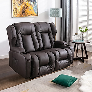 IPKIG 54.2" RV Loveseat Recliner | Double Recliner RV Sofa with Side Pockets | Faux Leather Reclining RV | RV Theater Seats |RV Theater Seating | RV Furniture, Manual Recliner Chair (Brown)