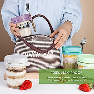 KITCHOP Overnight Oats Containers with Lids and Spoon,Mason Jars,16 Oz Glass Oatmeal Container to Go for Chia Pudding Yogurt Salad Cereal Meal Prep Jars,Pink(Pack of 2)