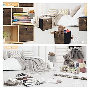 Sturdy Storage Bins with Exquisite Wood Grain Pattern,Thickened Fabric Cube Baskets,Open Container box for Organizer Shelf,Cabinet,Closet,Bookcase,Nursery,Office,Home,Storeroom,10.2x10.2x11in,Set of 3