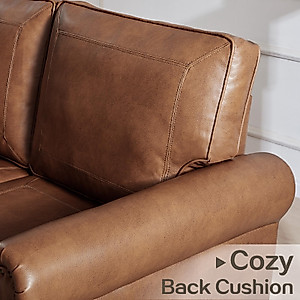 Dreamsir 79 Traditional Faux Leather Sofa Couch with Nailhead Trim, Classic 3-Seater Sofa with Rolled Arm for Living Room, Bedroom, Apartment, Easy Assembly (Brown) 5023