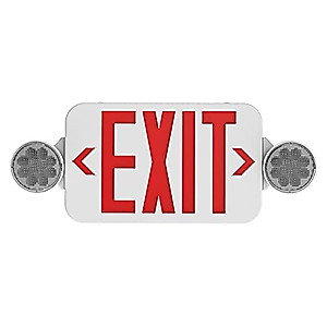 Hubbell Lighting CCRRC Emergency Exit Sign, Remote Compatible Combination Emergency Light and Exit Sign for Stair-Wells, Hallways, Offices, 2 Fully Adjustable LED Heads, White with Red EXIT Letters