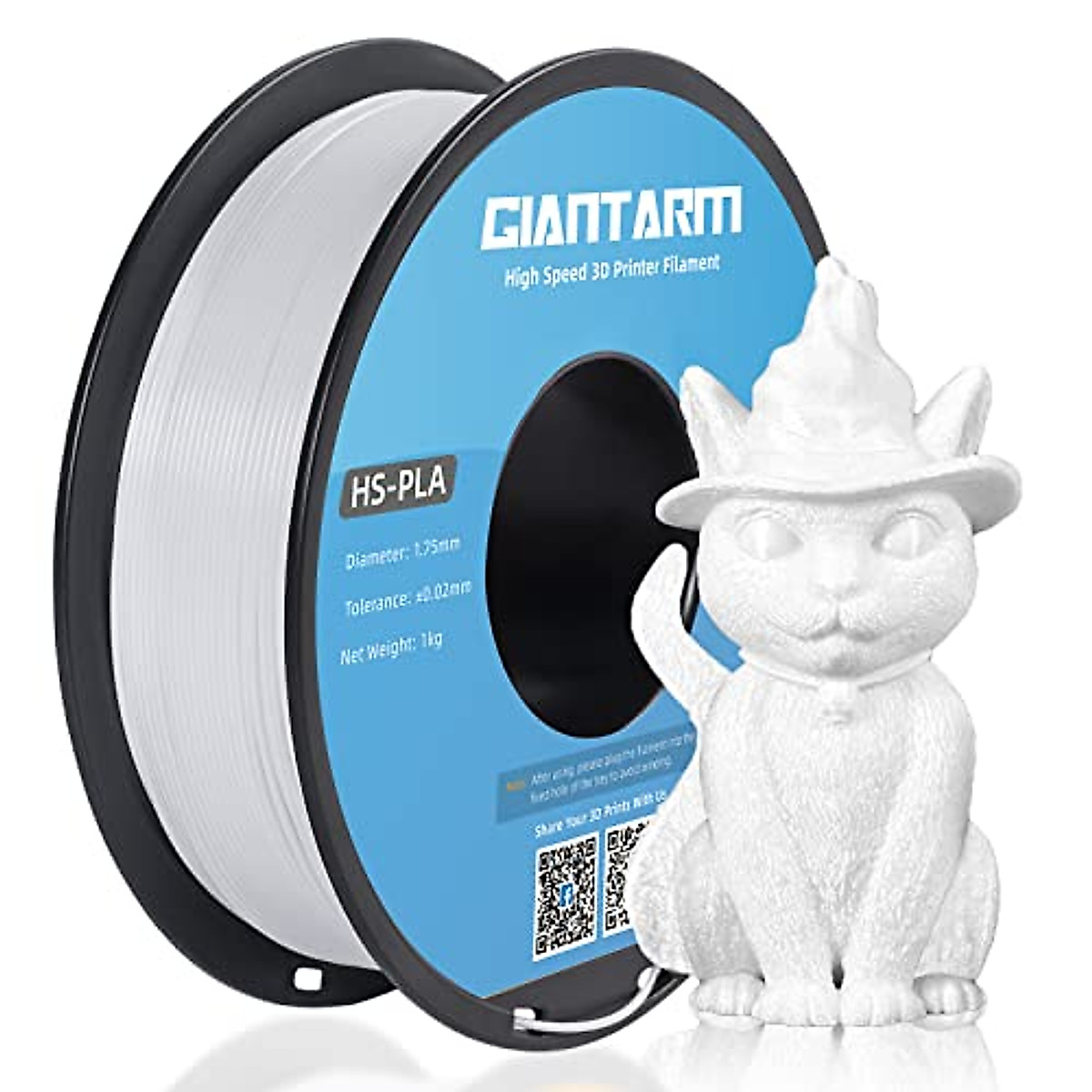 GIANTARM High-Speed PLA Filament 1.75mm, 1kg 2.2lb Spool, Fast Printing PLA for AnkerMake M5/ for Ender 5 S1 3D Printers (White)