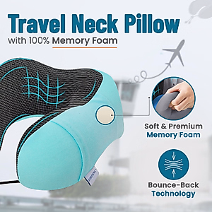 Adjustable Travel Pillow for Neck Support & Comfort, Lightweight Memory Foam Travel Neck Pillow for Sleeping - Washable & Breathable Plane Pillow for Traveling with Eyemask, Earplug & Carry Bag