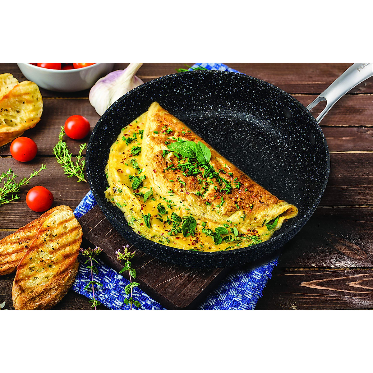 MasterPan Granite Ultra Non-Stick Cast Aluminum Fry Pan, Non-stick Frying Pan Omelette Pan, 11", Grey,